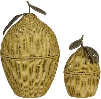 Mica Decorations Paniers de Rangement avec Couvercle - Lot de 2 - H48 x &Oslash;30 cm - Rotin - Jaune