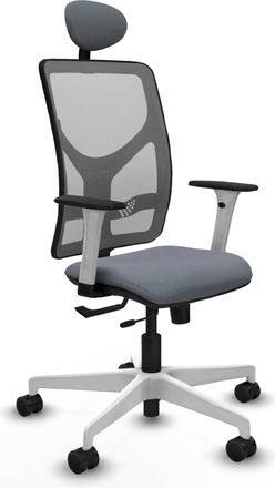 Piqueras y Crespo B&uuml;rostuhl mit wei&szlig;en und schwarzen Armlehnen, h&ouml;henverstellbarer Lendenwirbelst&uuml;tze und festem Kopfteil, ausgestattet mit Syncro/Traslack. Grau/Grau