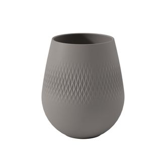 Villeroy & Boch Manufacture Collier taupe, kleine Vase Carré, 15 cm, Premium Porzellan, Taupe