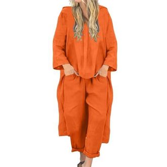 Generic Co Ord Ensembles pour femme Ensembles 2 pi&egrave;ces pour femme Tenues longues Col en V Pull Sweat-shirts Pantalon Jambe Large Ensemble de Voyage Femme Surv