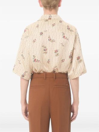 Valentino Floral-Print Silk Shirt - Beige