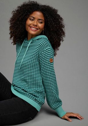Kangaroos Strickpullover mit Kapuze und Kordelzug, Oversize-Passform, h&uuml;ftlange Schnittform