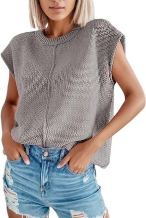 Generic Gilet sans Manche Femme Gilet Femme D&eacute;contract&eacute; Quotidien Ville Tricot Basic Col Rond - Top sans Manches &Eacute;l&eacute;gant Et Polyvalent