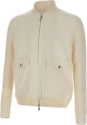Eleventy Homme, Vestes, Blanc, Taille: XL Veste Bomber en Coton et Lin