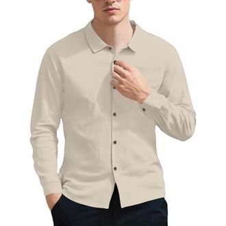 Generic Chemise en lin &agrave; manches longues pour homme avec col classique et boutonni&egrave;re sur toute la longueur, en mat&eacute;riau respirant pour le quotidien, le burea