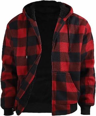 Generic Veste de bûcheron pour homme avec doublure en polaire chaude et fermeture éclair intégrale - Manteau à carreaux épais pour lautomne et le travail en p