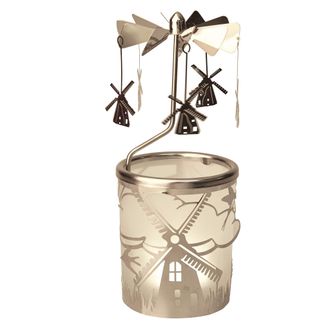 Kerzenfarm Hahn Windm&uuml;hle Drehkarussell f&uuml;r Teelichter, Metall und Glas, 16,5 cm hoch, silber, 6 x 6 x 16,5 cm