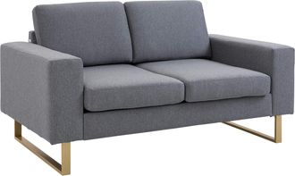 HOMCOM 2 Sitzer Sofa Zweisitzer Stoffsofa mit Kissen Armlehne Leinenoptik f&uuml;r Schlafzimmer 145 x 82 x 78 cm Dunkelgrau
