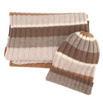 Loro Piana Tonal Striped Cashmere Hat & Scarf