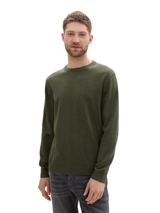 Tom Tailor Herren Basic Crewneck Pullover aus Baumwolle, 36230 - Rosin Green Melange, L