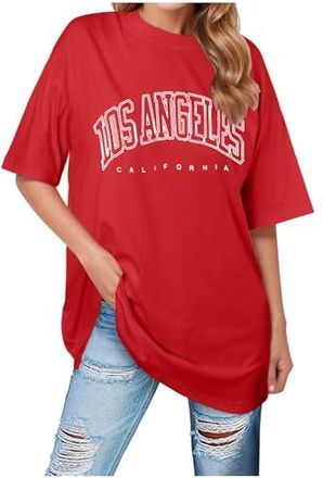 Generic T-shirt d&eacute;t&eacute; Los Angeles California &agrave; manches mi-longues d&eacute;contract&eacute; athl&eacute;tique coupe ample pour femme 2025 tendance pour sortir, t-shirts occidentaux