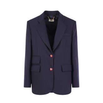 Elisabetta Franchi Blazer mit Nadelstreifen und Logo-Kn&ouml;pfen - - Jackets - Damen - Blau - M