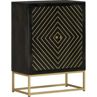 vidaXL Vidaxl - Buffet avec 2 portes noir et dor&eacute; 55x30x75 cm manguier