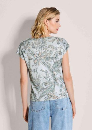 Madeleine Strickpullover Viskoseshirt mit Paisley-Muster Sommerpullover mit V-Ausschnitt, &uuml;berlappenden Schultern und ohne Arm
