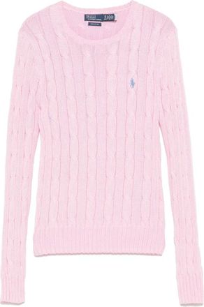 Polo Ralph Lauren Femme, Pulls, Rose, Taille: 40 FR Pull Ras du Cou en Tricot C&acirc;bl&eacute; avec Logo Brod&eacute;