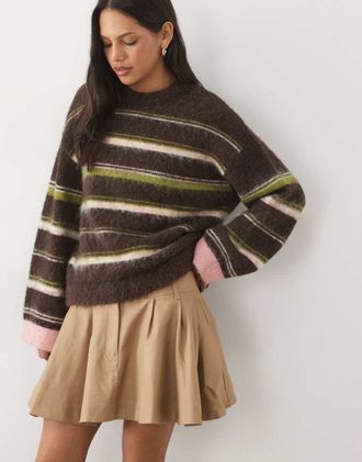 Object pull en maille bross&eacute;e duveteuse &agrave; rayures multicolores