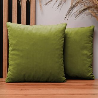 MG Design 2er Set Kissenbezüge 50 x 50 cm in Grün - mit Reißverschluss, samtig-weich mit dezentem Schimmer, pflegeleicht & langlebig