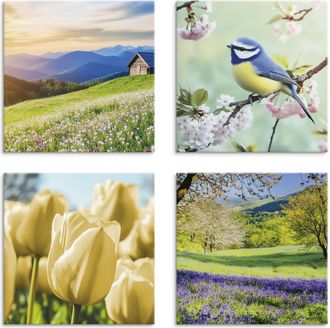 Artland Wanddeko Leinwand Bilder Set 4tlg. 4tlg. je 30x30 cm Frühling Natur Blumen