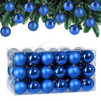 Deuba Weihnachtskugeln 54tlg Ø 6cm Kunststoff matt glänzend Christbaumkugeln Christbaumschmuck Anhänger Weihnachtsbaumkugeln Weihnachtsdeko Blau