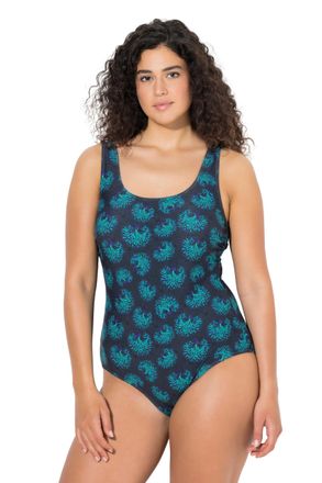 Ulla Popken Damen gro&szlig;e Gr&ouml;&szlig;en &Uuml;bergr&ouml;&szlig;en Plus Size Badeanzug, Feuerwerks-Bl&uuml;ten, ohne Softcups Graphit 58+ 846185110-58+