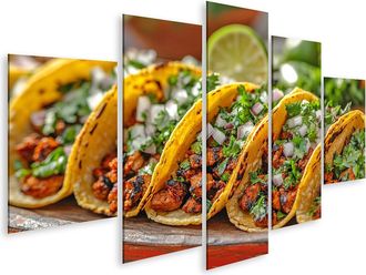 Islandburner Bild auf Leinwand Mexikanische Tacos mit gegrilltem H&uuml;hnchen und Koriander Bilder Wandbilder Poster
