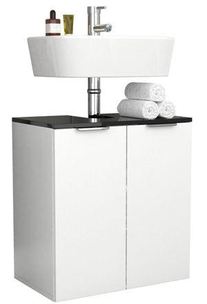 VCM Holz Waschbeckenunterschrank | Badschrank | Ma&szlig;e: H. 60 x B. 56 x T. 34 cm | 2 gro&szlig;e Dreht&uuml;ren - Donali Wei&szlig;/Schwarz