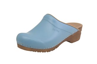 Sanita | Sandra offener Clog | Original handgemacht | Flexible Leder-Clogs für Damen | Anatomisch geformtes Fußbett mit weichem Schaum | Türkis | 42 EU