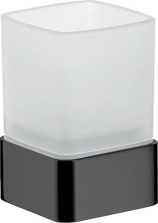 Emco loft Glashalter mit 1 Glas zur Wandmontage, eleganter Zahnb&uuml;rstenhalter aus Aluminium und Kristallglas, hochwertiger Zahnputzbecher, schwarz matt und 