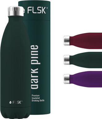 FLSK Trinkflasche - Premium Edelstahl Thermosflasche - 100 % auslaufsicher & kohlens&auml;uregeeignet - h&auml;lt 24 h kalt & 18 h hei&szlig; - BPA-frei (dark pine, 1000 m