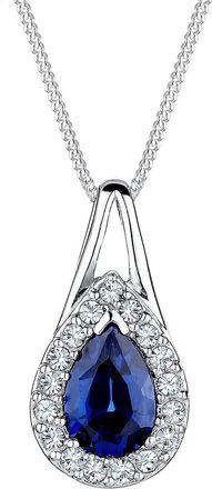 Elli Halskette Damen mit Anhänger Tropfen Saphir und Kristalle in 925 Sterling Silber 45 cm lang