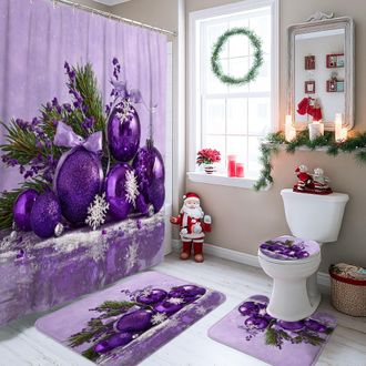 Generic Ornaments Duschvorhang-Set, weihnachtlich, festlich, Lavendel, Kiefer, Weihnachten, Violett, wasserdichter Stoff, Badezimmer-Duschvorhang und Badematt