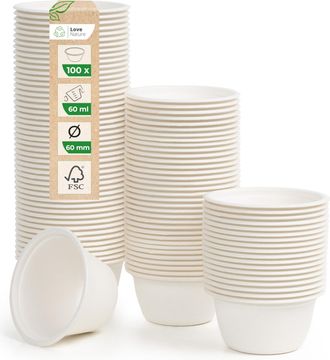 Love Nature Dipschalen Set 60 ml - Dip Sch&auml;lchen Einweg 100 St&uuml;ck - Dip Schalen aus Zuckerrohr f&uuml;r Saucen - Saucensch&auml;lchen Biologisch Abbaubar