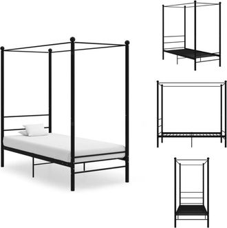 vidaXL Himmelbett Schwarz Metall 90x200 cm - Himmelbett - Bettrahmen - Metallbett - Doppelbett - Schwarz