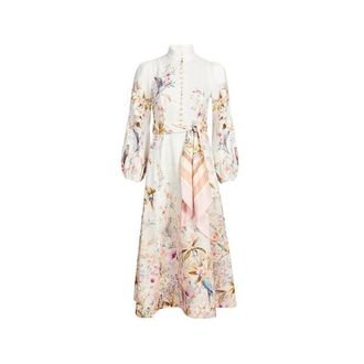 Zimmermann Robe midi boutonn&eacute;e Rebellion &agrave; fleurs en lin