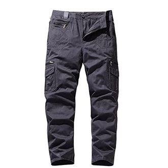 Generic Pantalon cargo en jean pour homme - Coupe d&eacute;contract&eacute;e avec taille &eacute;lastique - Pantalon de travail avec poches zipp&eacute;es - Jeans vintage hip-hop - Panta