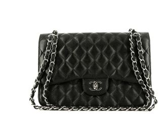 Chanel Black Quilted Lamsbkin Jumbo Timeless Shoulder Bag
