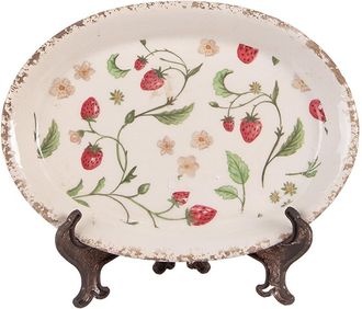 Clayre & Eef Unterteller 25x18x3 cm Beige Keramik Oval Erdbeeren