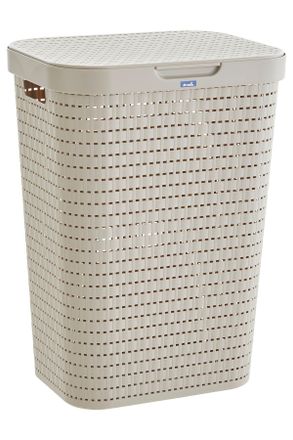 Rotho W&auml;schetonne Country, Cappuccino, Kunststoff, 55 L, 42x32x57.2 cm, Reach, DIN EN ISO 14001, DIN EN ISO 9001, Made in Switzerland, rostfrei, Bel&uuml;ftungs&ouml;