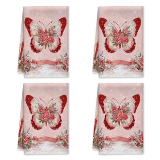 Generic Schmetterlingsk&uuml;chent&uuml;cher, Vintage, romantische Rosen, Blumenmuster, Fr&uuml;hling, Pfirsich, Mikrofaser, K&uuml;chenzubeh&ouml;r, Kaffeebar, Dekoration, 40,6 x 61 