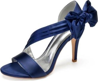 Generic Chaussures Femme Mariage Satin Talons Hauts Femmes Stiletto Bout Ouvert Sandales Mari&eacute;e Dress F&ecirc;te Talons 10.5Cm,Dark Blue,41 EU