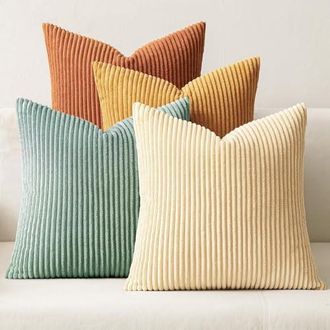 Miulee Housses de Coussin en Velours C&ocirc;tel&eacute; Carr&eacute;es D&eacute;coratives Douces pour Le Douce en Velours Ray&eacute; Lot de 4 pour la D&eacute;coration Int&eacute;rieure Canap&eacute; Chambre &agrave; 