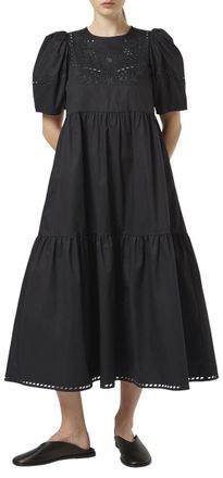 Scotch & Soda Womens Cotton Twill Embroidered midi Casual Dress, Black, 42