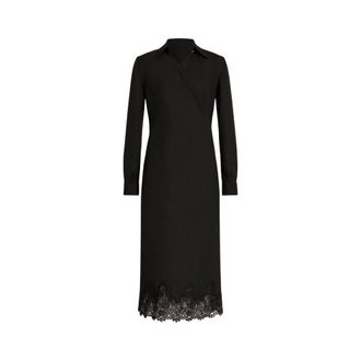 Alberta Ferretti Crepe-Midi-Kleid mit Kragen und Spitzenbesatz - - Dresses - Damen - Schwarzk - S