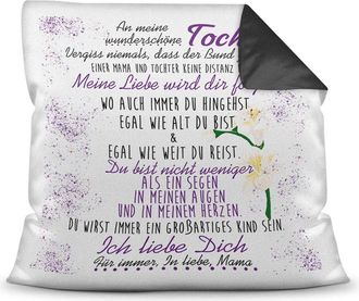 Tassendruck Familie-Kissen mit Spruch von der Mama f&uuml;r die Tochter - Kissenbezug inklusive Kissen/Verwandte/Geschenk-Idee/Liebling/Kinder/Farbkissen R&uuml;ckseite Sch