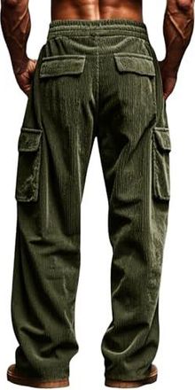 Generic Pantalon cargo en velours c&ocirc;tel&eacute; pour homme - Taille &eacute;lastique - Pantalon de randonn&eacute;e avec cordon de serrage - Pantalon de surv&ecirc;tement uni - Pantalon