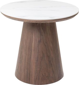 Giga Meubel Beistelltisch Alba - Weiß Keramik/Walnuss - Ø60x55cm