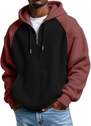 Generic Sweat &agrave; capuche pour homme - Motif gaufr&eacute; - Manches longues - Avec fermeture &eacute;clair 1/4 - Confortable - Pull en tricot d&eacute;contract&eacute; - Printemps - Autom