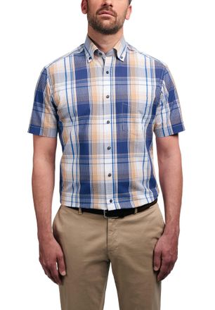 Eterna Regular Fit Casualhemd Kurzarm Button Down Kragen Seersucker Karo blau Gr&ouml;&szlig;e 40
