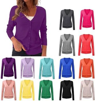 Generic Cardigan court pour femme, cardigan &agrave; manches longues pour femme, cardigan tricot&eacute; de couleur pure, cardigan doux et amincissant, cardigan classique e
