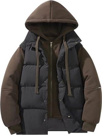 Generic Doudoune dhiver matelass&eacute;e pour homme avec capuche, manteau en duvet isol&eacute;, coupe-vent, imperm&eacute;able, chaude et rembourr&eacute;e, Noir, 3XL